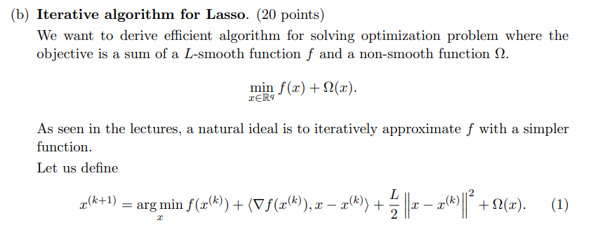 Solved D) Iterative algorithm for Lasso. (20 points) We want | Chegg.com