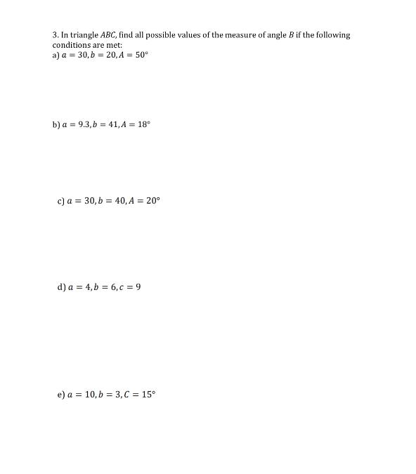 Solved 3. In triangle ABC, find all possible values of the | Chegg.com