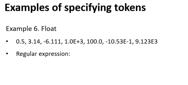 Solved Examples of specifying tokens Example 6. Float .0.5, | Chegg.com