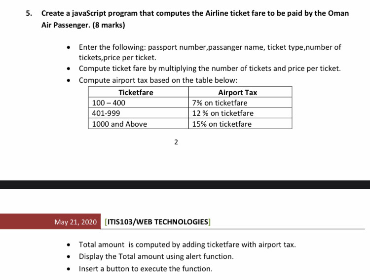 Solved 5. Create a javaScript program that computes the | Chegg.com