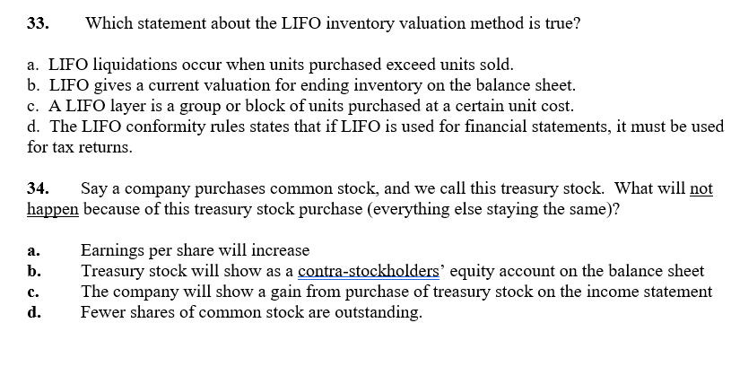 Solved 33. Which statement about the LIFO inventory | Chegg.com