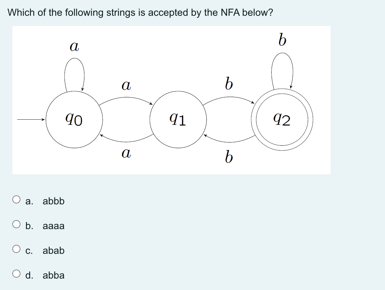 Solved Which of the following strings is accepted by the NFA | Chegg.com
