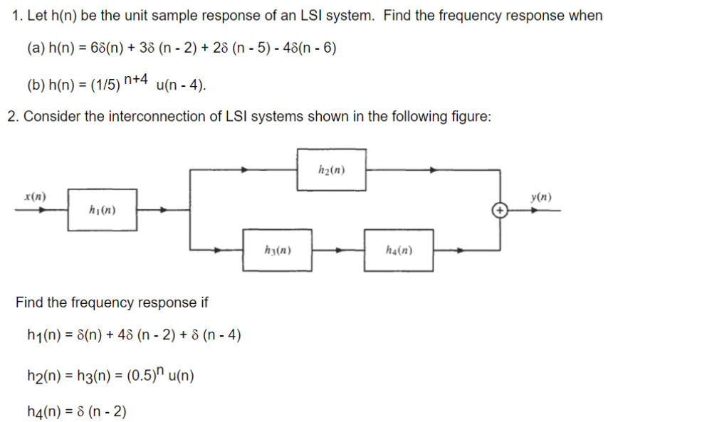 Solved 1. Let h(n) be the unit sample response of an LSI | Chegg.com