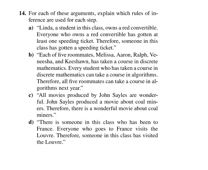 Solved 14. For each of these arguments, explain which rules | Chegg.com