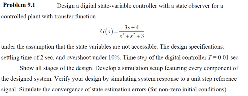 Problem 9.1 Design a digital state-variable | Chegg.com