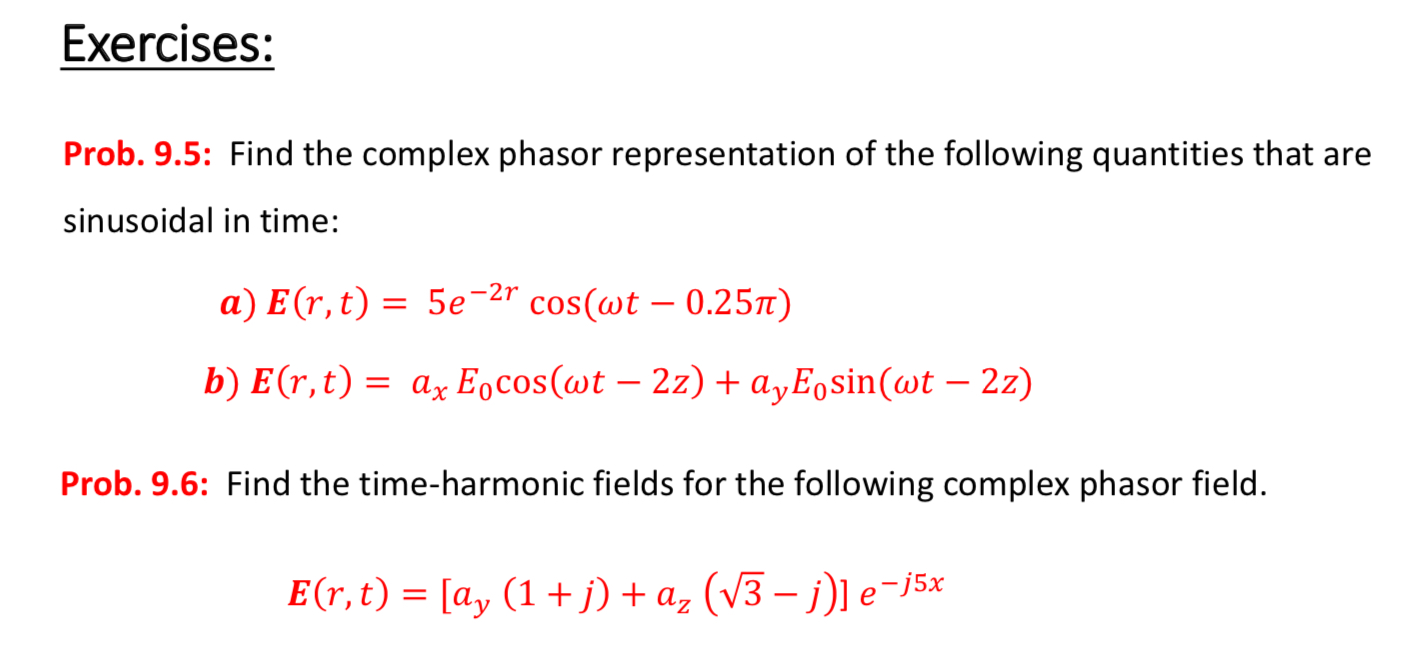 Solved Exercises: Prob. 9.5: Find the complex phasor | Chegg.com