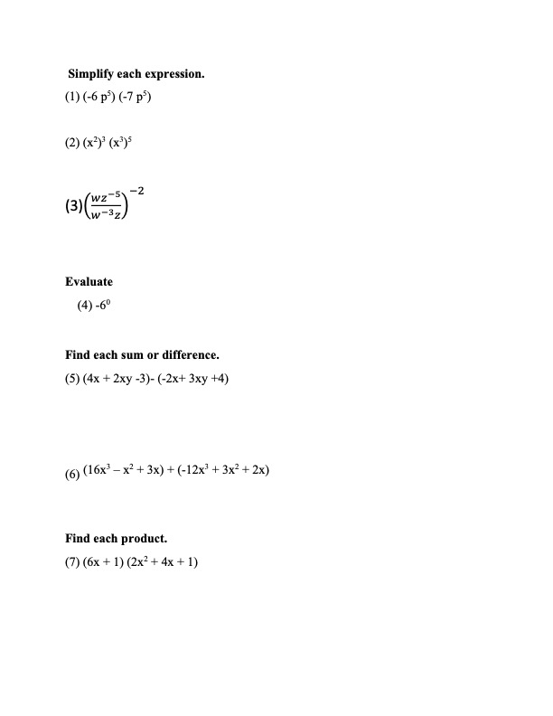 Solved Simplify each expression. (1) (−6p5)(−7p5) | Chegg.com