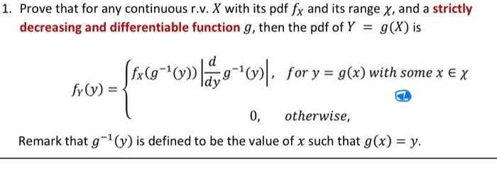 Solved 1. Prove that for any continuous r.v. X with its pdf | Chegg.com