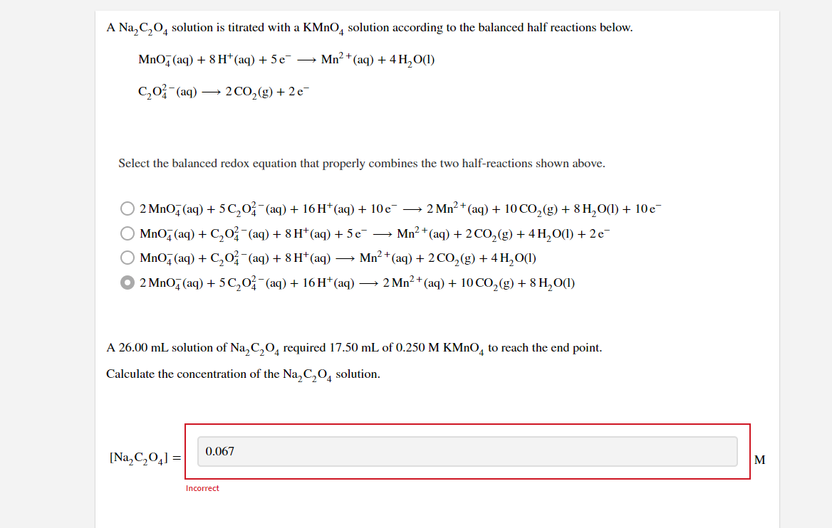 Solved A Na2C2O4 solution is titrated with a KMnO4 solution | Chegg.com