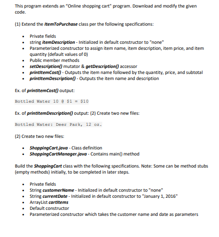 Solved This program extends an "Online shopping cart" | Chegg.com