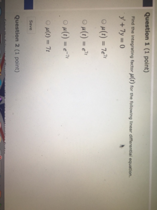 Solved uestion 1 (1 point) Find the integrating factor H(t) | Chegg.com Solved uestion 1 (1 point) Find the integrating factor H(t) | Chegg.com