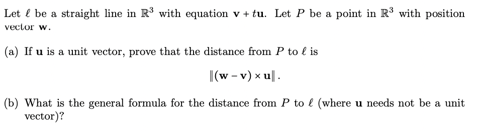 Solved Let ℓ be a straight line in R3 with equation v+tu. | Chegg.com