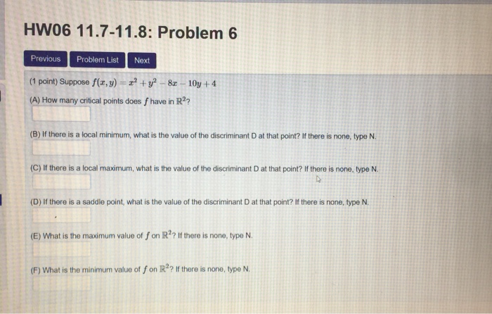 Solved HW06 11.7-11.8: Problem 6 Previous Problem ListNext | Chegg.com