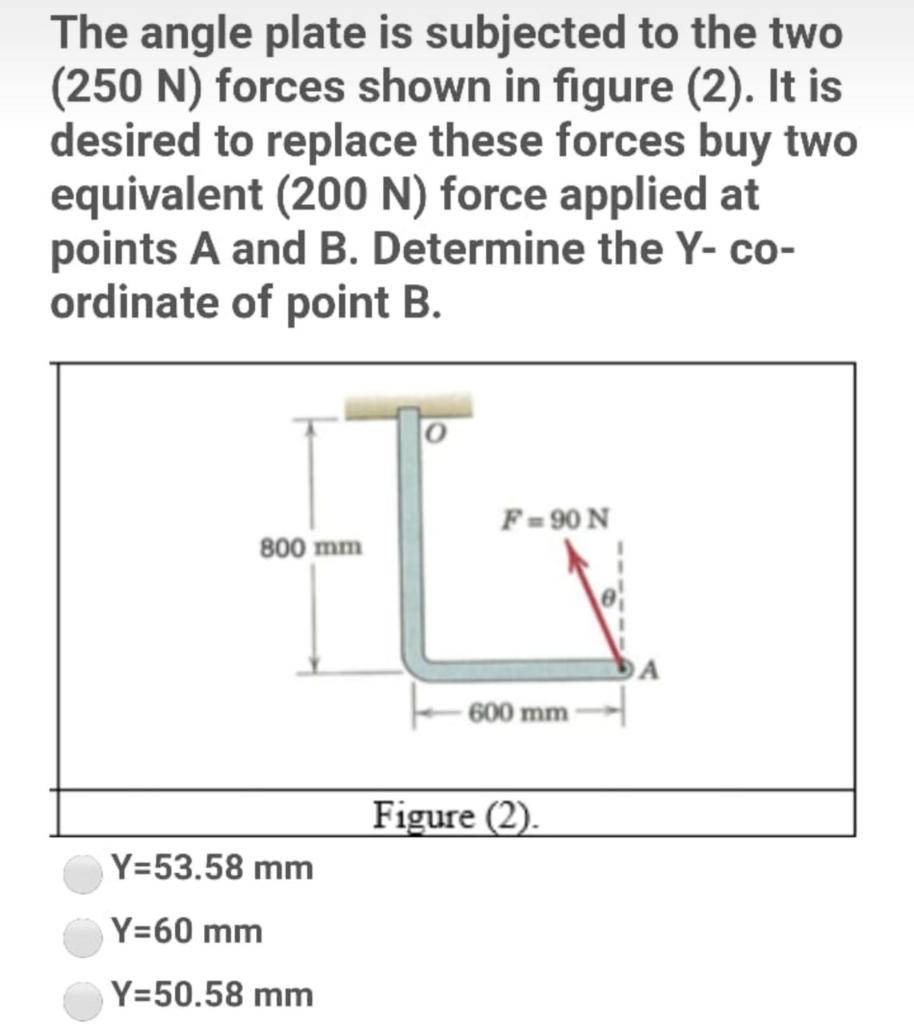 The angle plate is subjected to the two (250 N) | Chegg.com