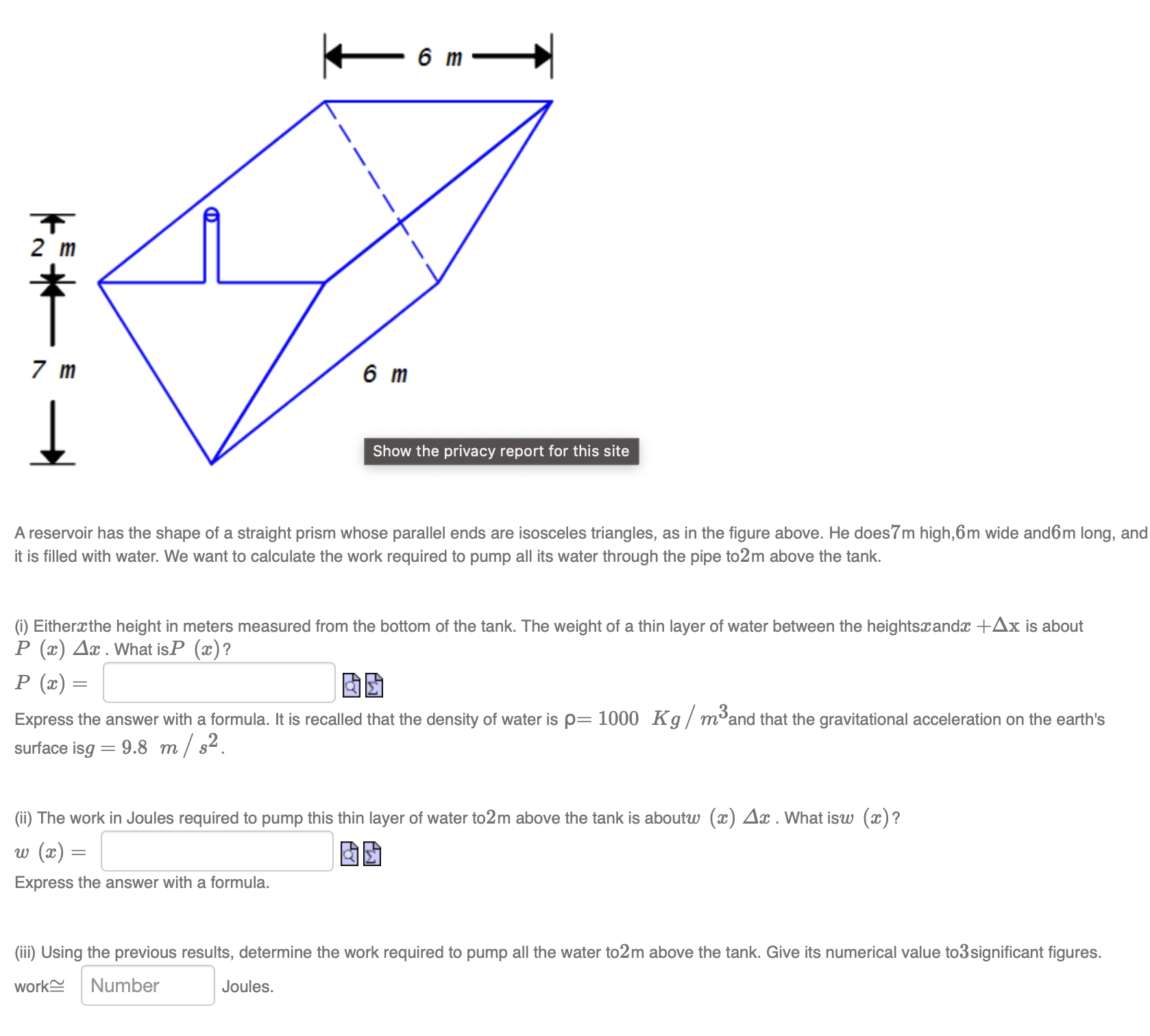 Solved A reservoir has the shape of a straight prism whose | Chegg.com