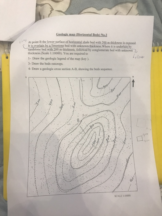 Solved Geologic map (Horizontal Beds) No2 ·C At point B the | Chegg.com