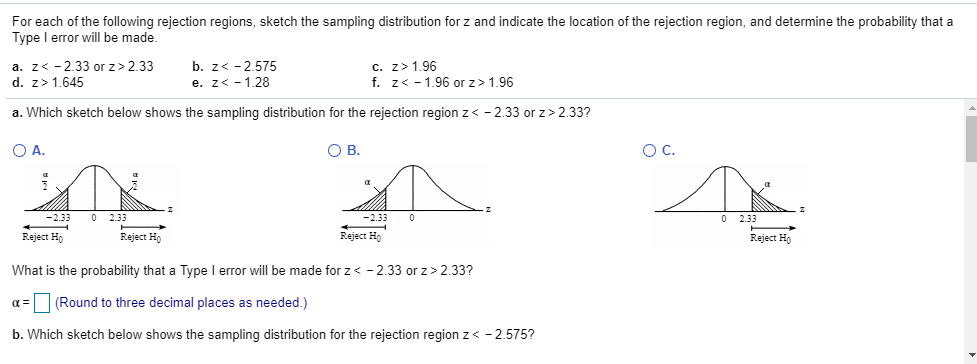 Solved For each of the following rejection regions, sketch | Chegg.com