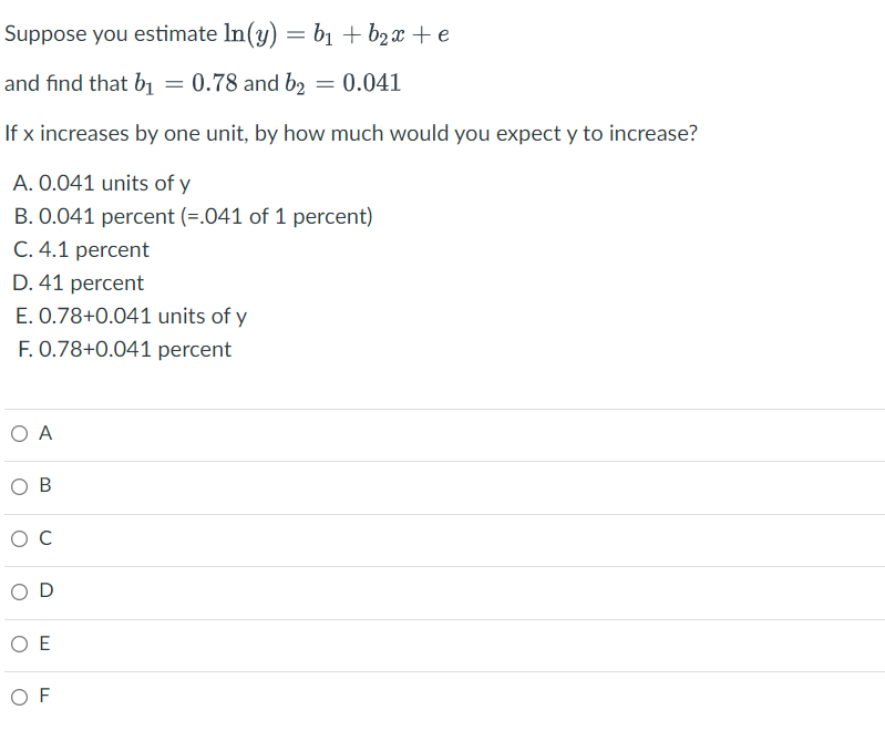 Solved Suppose you estimate In(y) = bı + b2x +e and find | Chegg.com