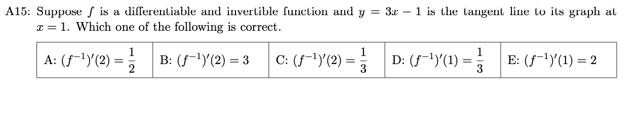 Solved A15: Suppose ∫ is a differentiable and invertible | Chegg.com