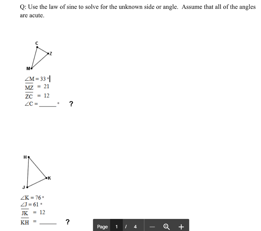 Solved Q1: Use the law of sine to solve for the unknown side | Chegg.com