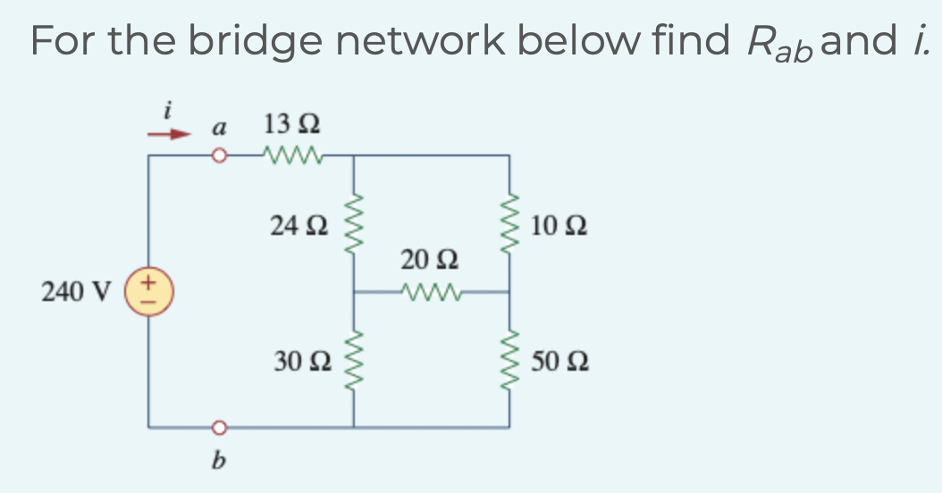 Solved For the bridge network below find Rab and i. | Chegg.com