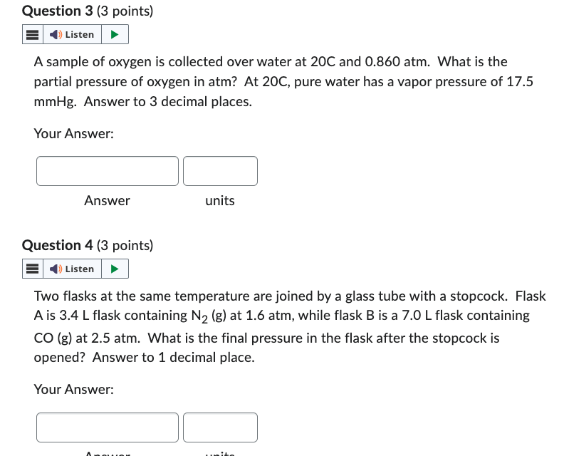 Solved A sample of oxygen is collected over water at 20C and | Chegg.com