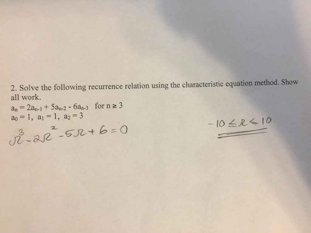Solved 2. Solve the following recurrence relation using the | Chegg.com