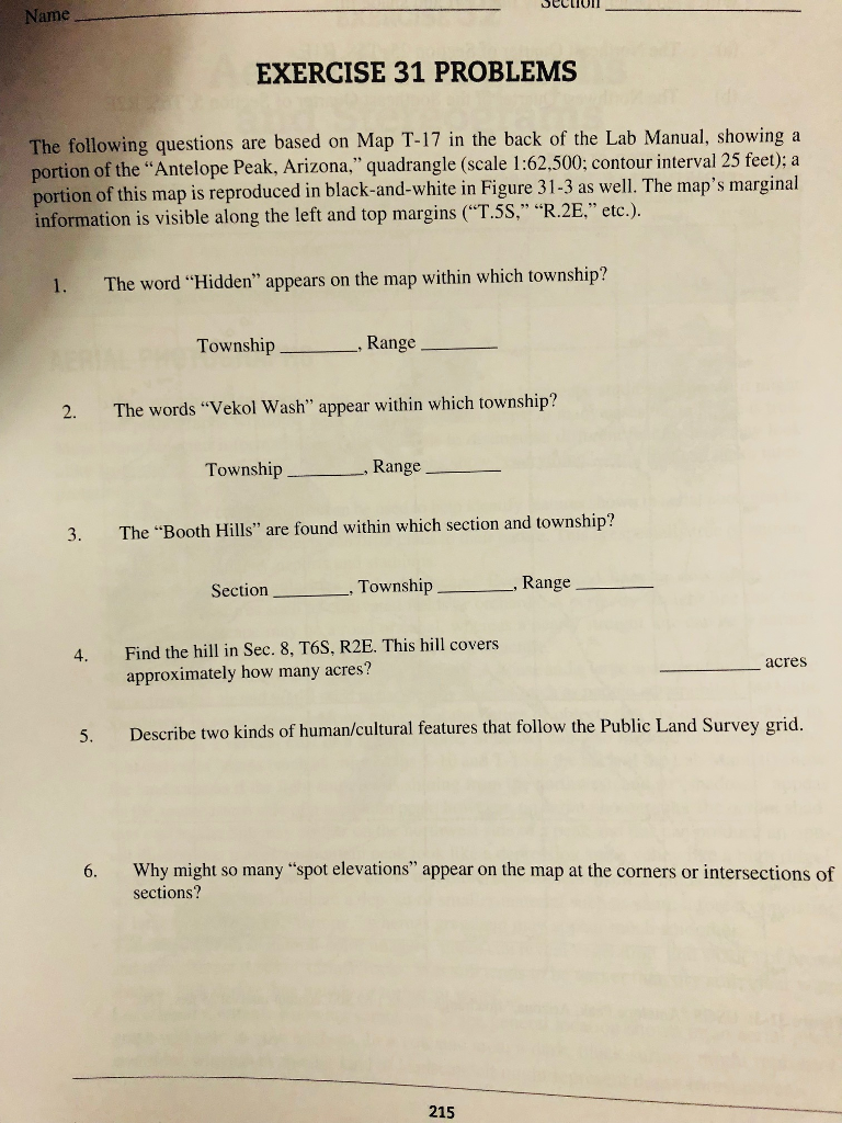 Solved SectiOI Name EXERCISE 31 PROBLEMS The following | Chegg.com