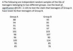Solved 4. The following are independent random samples of | Chegg.com
