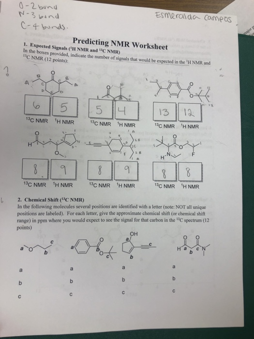 Solved -bunu Esmeraido Campos Predicting NMR Worksheet 1. | Chegg.com