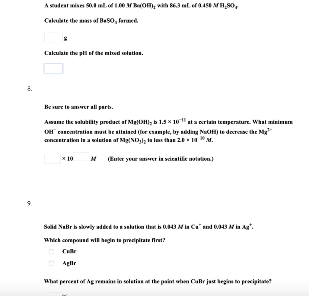 A student mixes 50.0 mL of 1.00 M Ba(OH)2 with 86.3 | Chegg.com