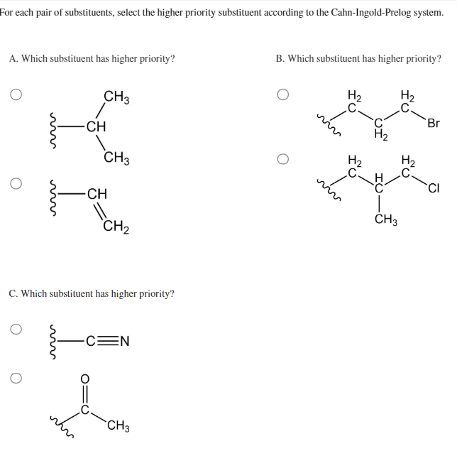 Solved or each pair of substituents, select the higher | Chegg.com