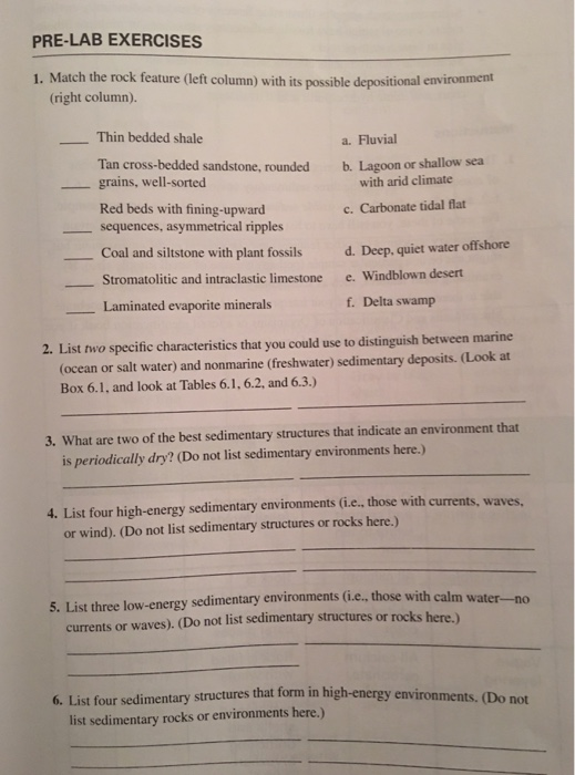 Solved PRE-LAB EXERCISES 1. Match the sedimentary structure | Chegg.com