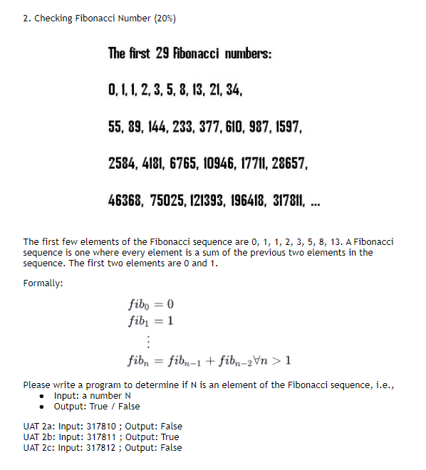 Solved 2. Checking Fibonacci Number (205) The first 29 | Chegg.com