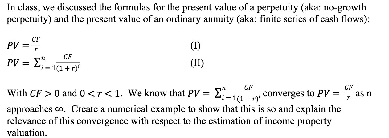 Solved In class, we discussed the formulas for the present | Chegg.com