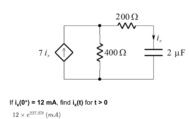 Solved If ix(0+)=12 mA, find ix(t) for t>0 12×e227.27t(mA) | Chegg.com