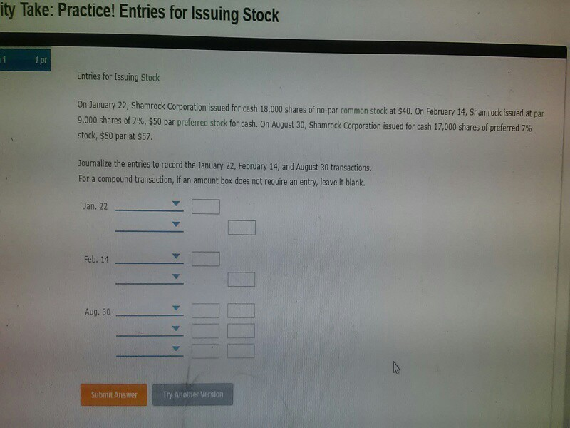 Solved ity Take: Practice! Entries for Issuing Stock Entries | Chegg.com