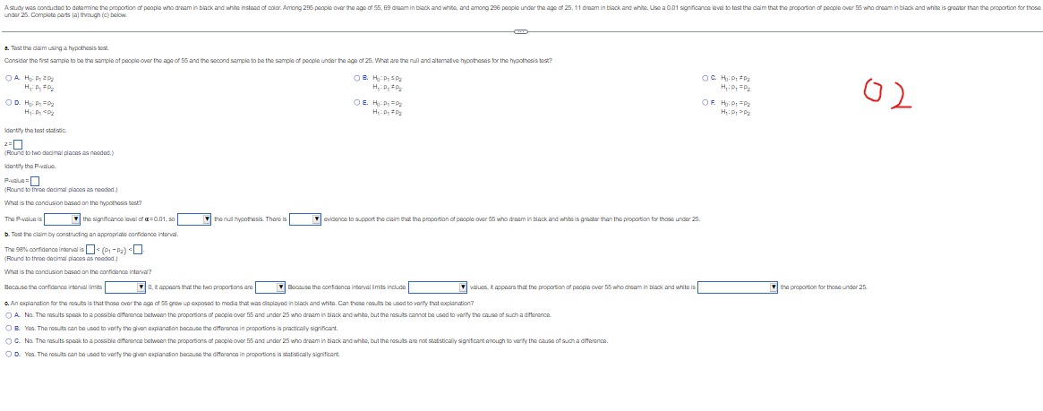 Solved 2. H0:P1≈P2H1:P1 =P2 D. H0:P1=P2 H1=p1 | Chegg.com