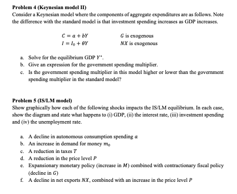 Solved Problem 4 (Keynesian model II) Consider a Keynesian | Chegg.com