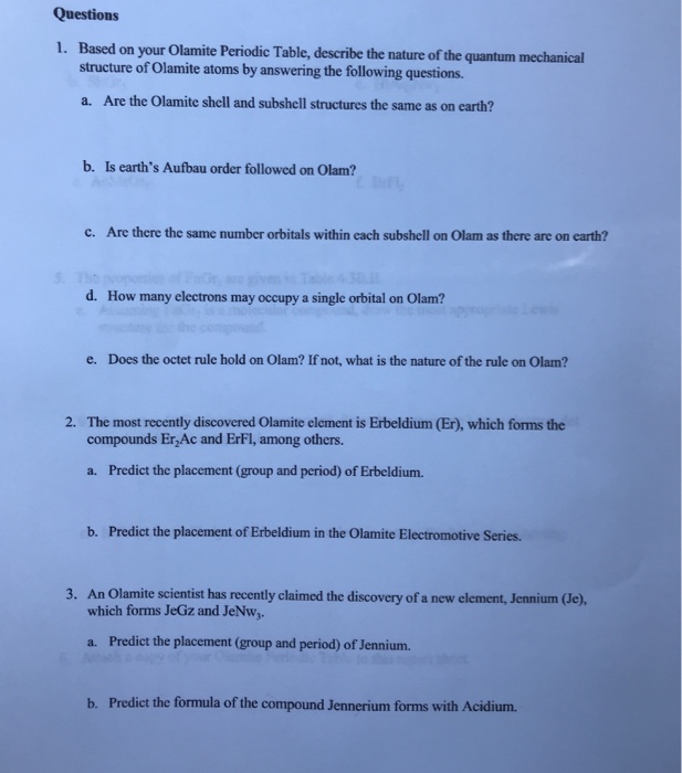 Olamite Periodic Table NWİSh Z乙 | Chegg.com