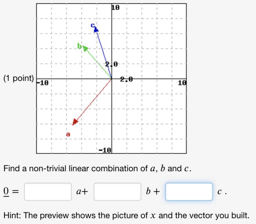 Solved 10 210 (1 point) +10 18 -10 Find a non-trivial linear | Chegg.com