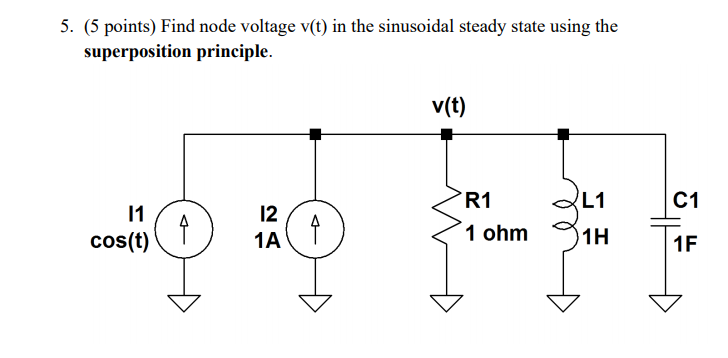 Solved 5. (5 points) Find node voltage v(t) in the | Chegg.com