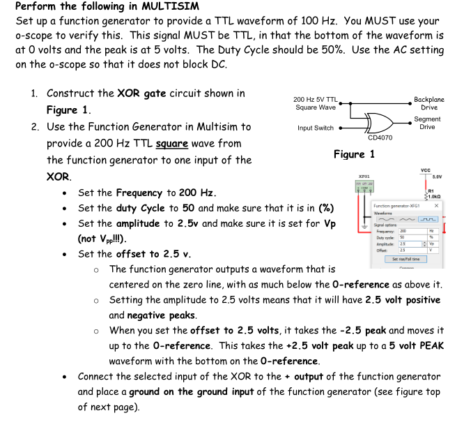 Perform the following in MULTISIM Set up a function | Chegg.com