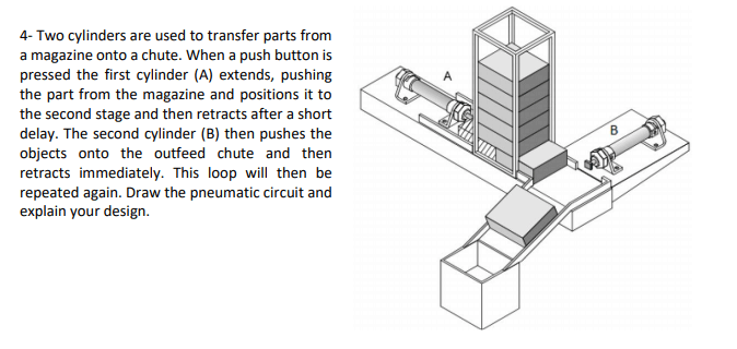 Solved 4- Two cylinders are used to transfer parts from a | Chegg.com
