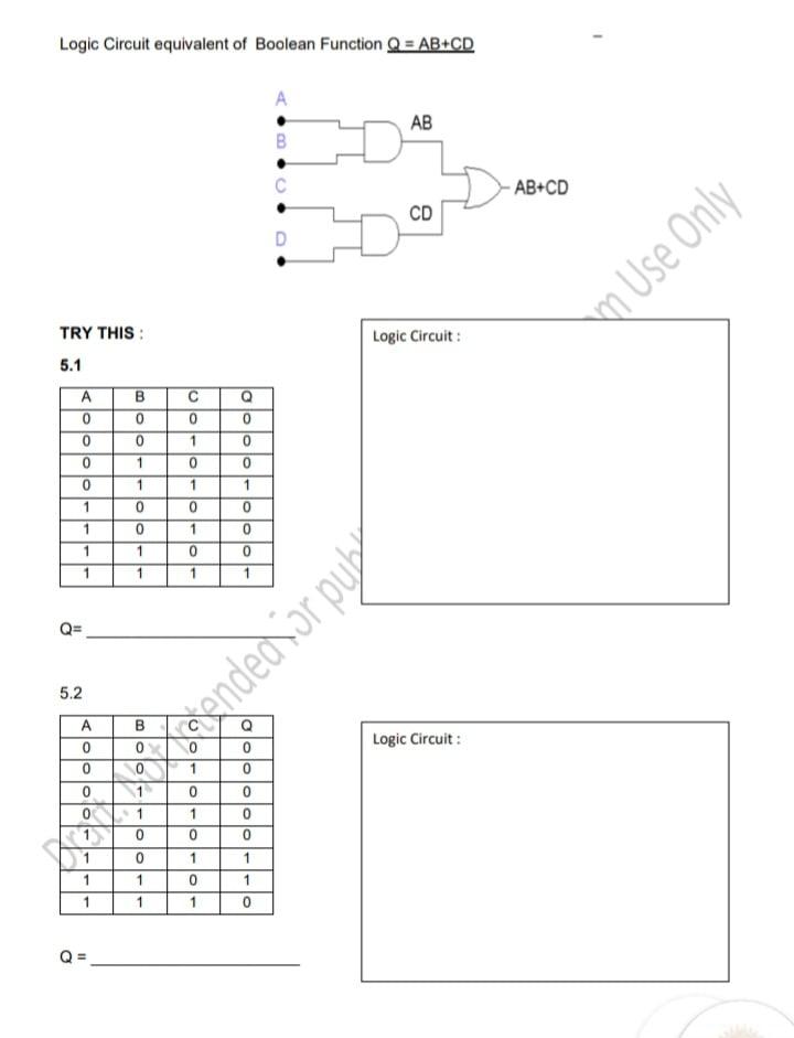 Solved - Logic Circuit equivalent of Boolean Function Q = | Chegg.com