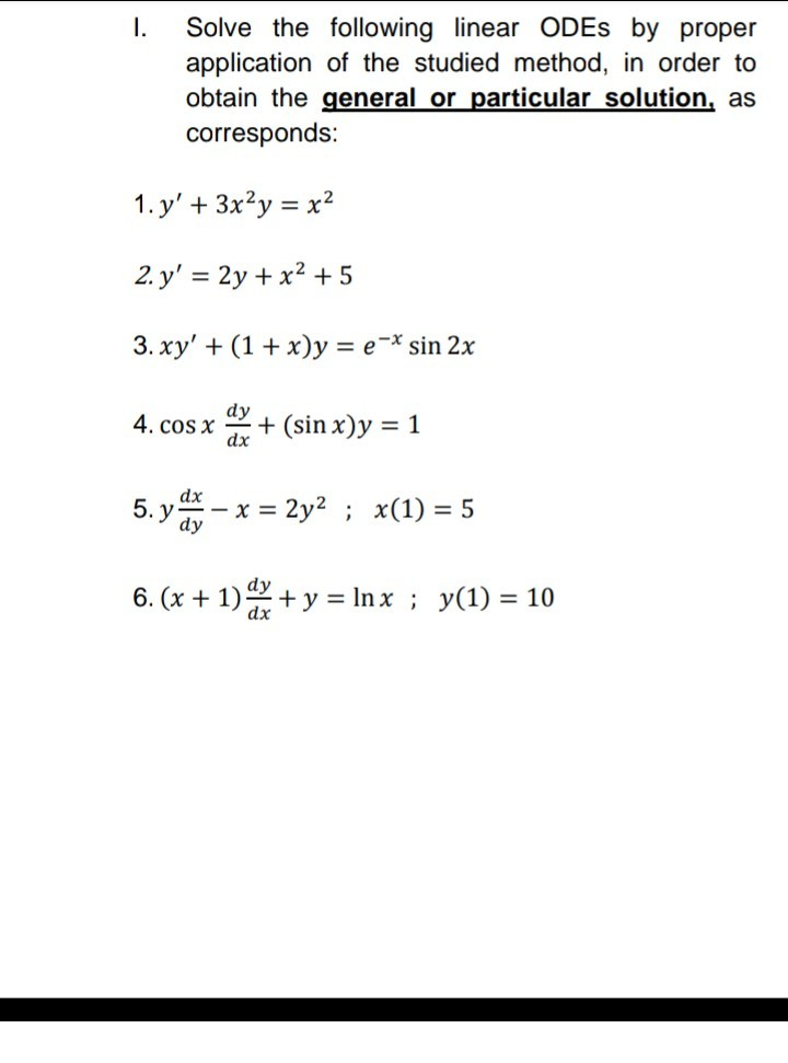 Solved Solve the following linear ODEs by proper application | Chegg.com