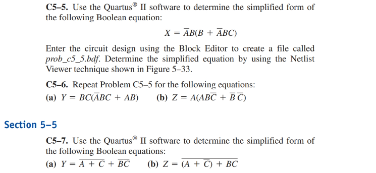 Solved C5-5. Use the Quartus ® II software to determine the | Chegg.com