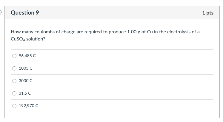 Solved Question 9 1 pts How many coulombs of charge are | Chegg.com