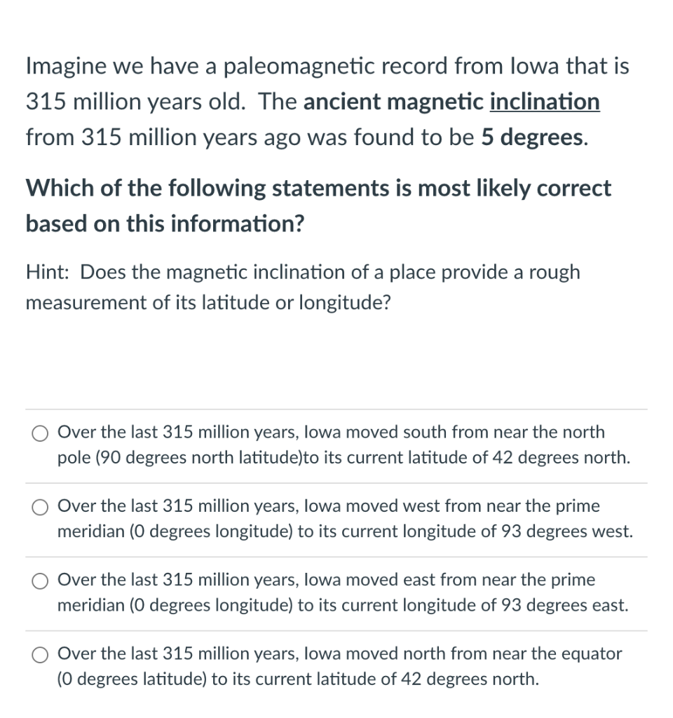 Solved Imagine we have a paleomagnetic record from lowa that | Chegg.com