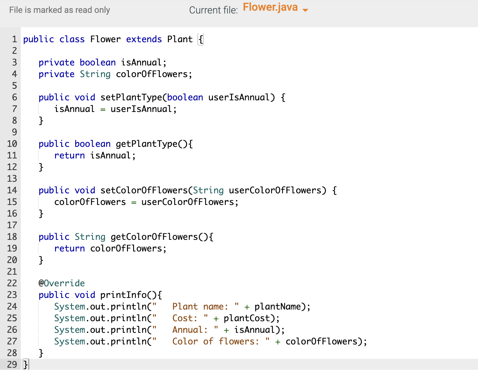 Solved Given a base Plant class and a derived Flower class, | Chegg.com